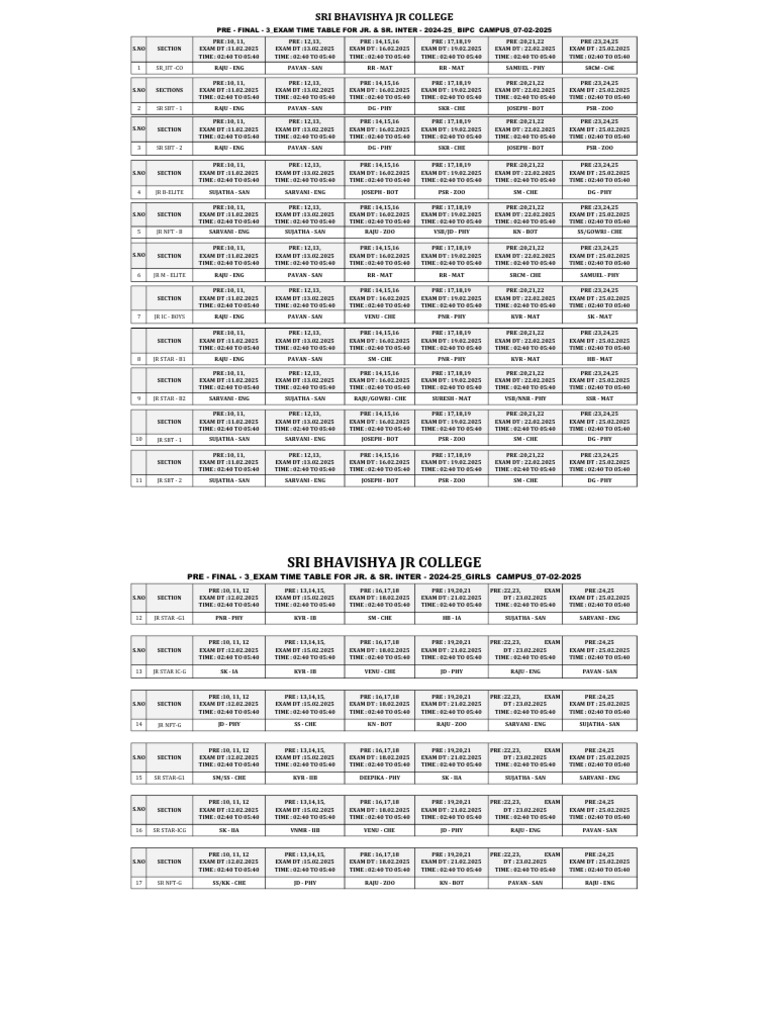 Pre Final - 3 - Time Table | PDF