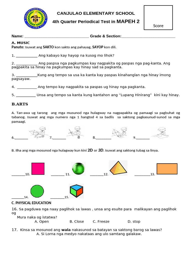 MAPEH 2 4TH Periodical TOS 2023 2024 | PDF