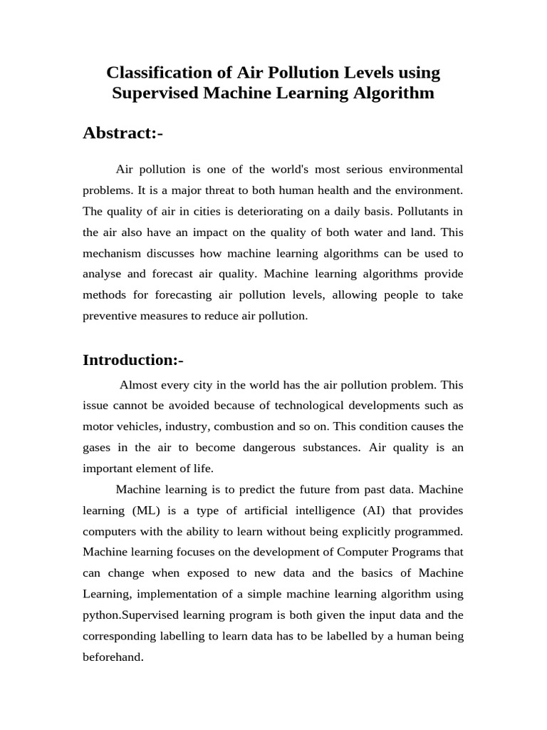 Classification of Air Pollution Levels Using Supervised | PDF