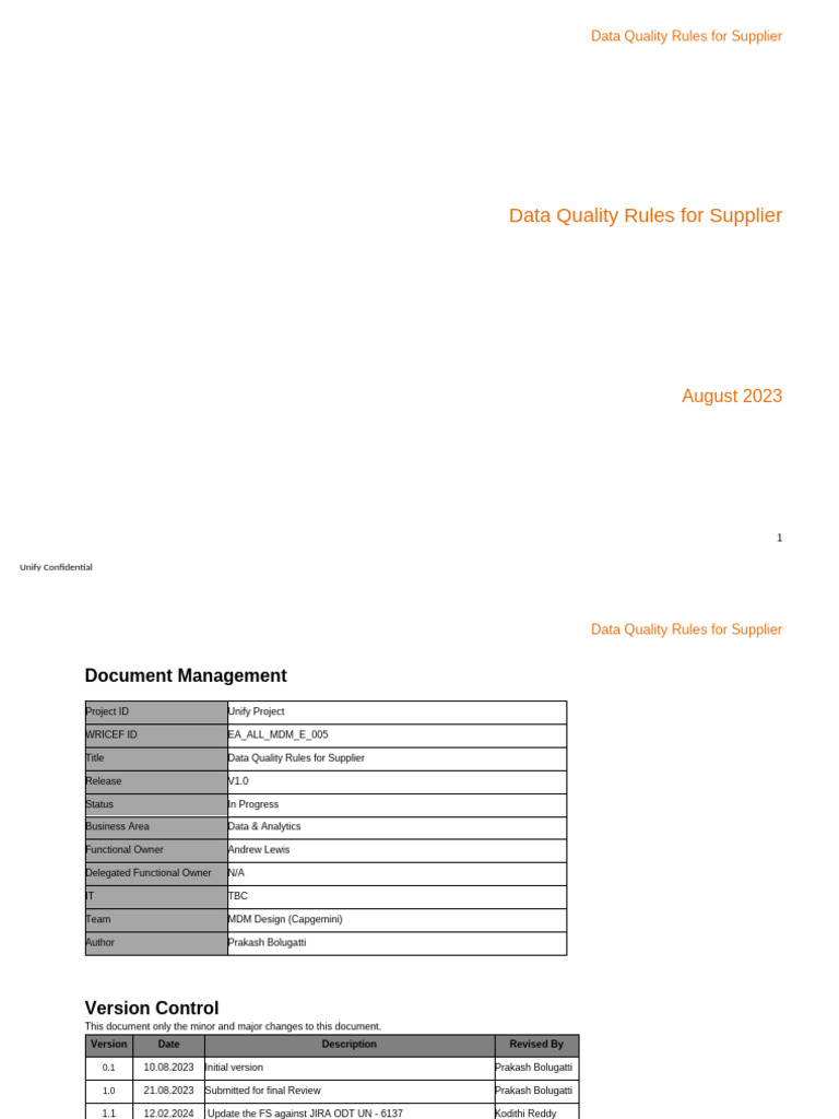 EA - ALL - MDM - E - 005 Data Quality Rules For Supplier1.7 | PDF | Data Quality | Information