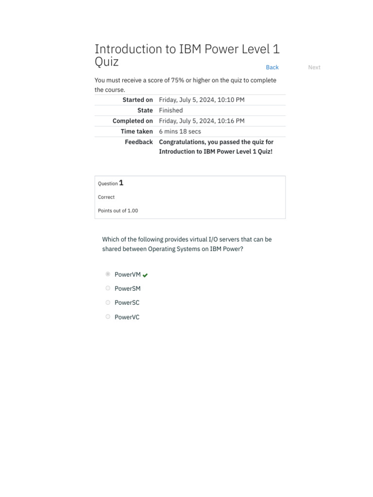 Introduction to IBM Power Level 1 Quiz_ Attempt Review | PDF | Cloud Computing | Computer Data ...