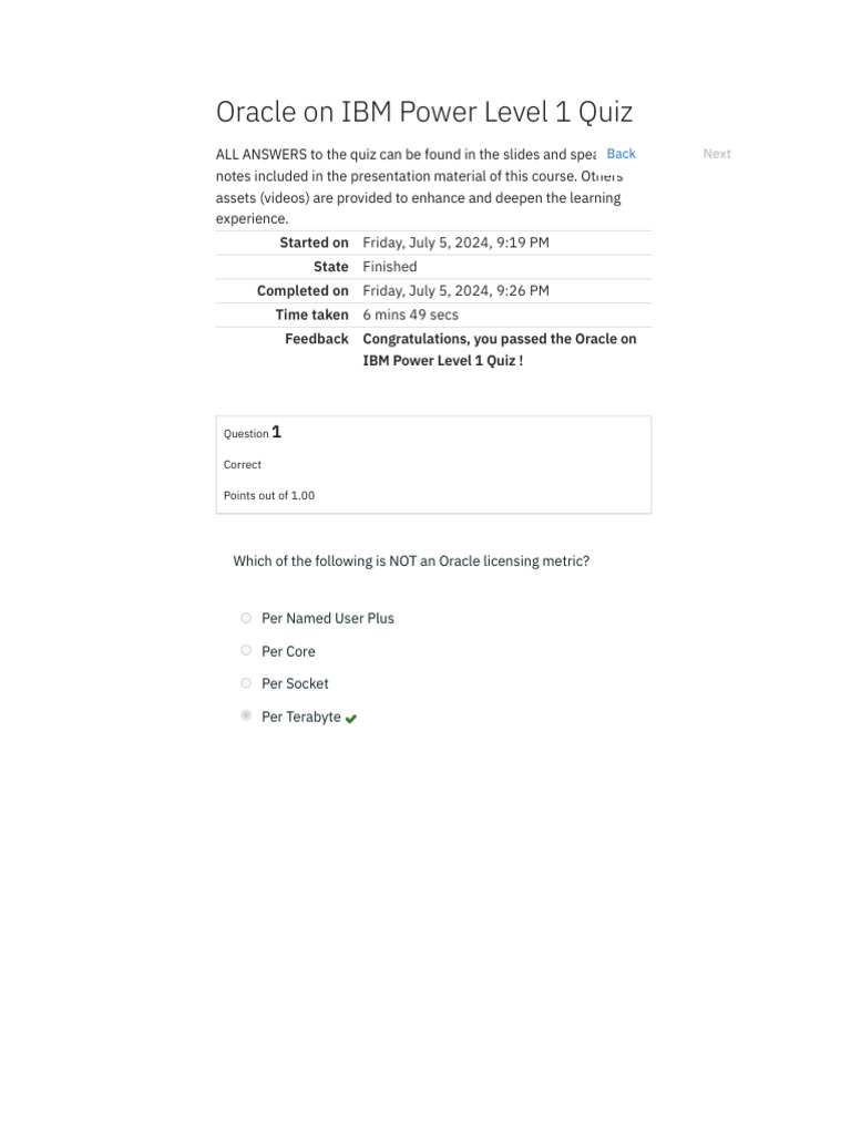 Oracle On IBM Power Level 1 Quiz - Attempt Review | PDF | Virtualization | Oracle Corporation