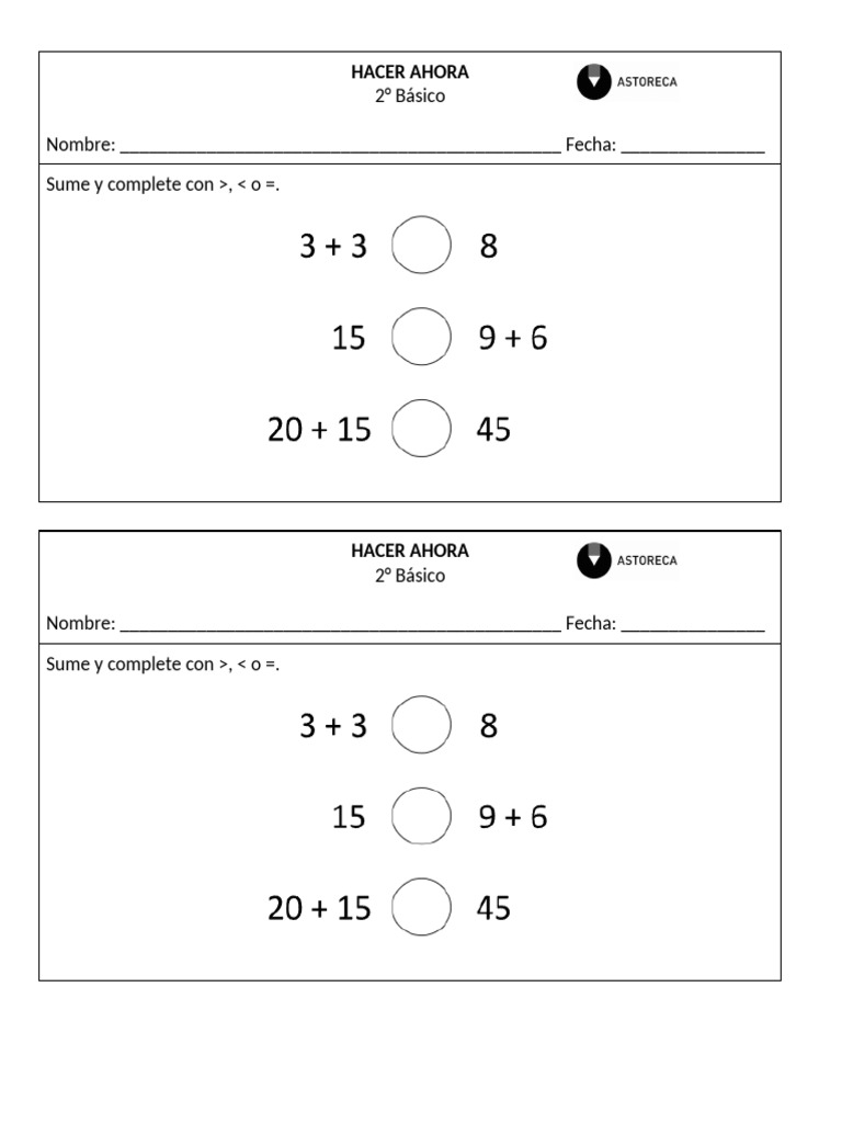 Eje Patrones y Álgebra - Comparación de sumas y números | PDF