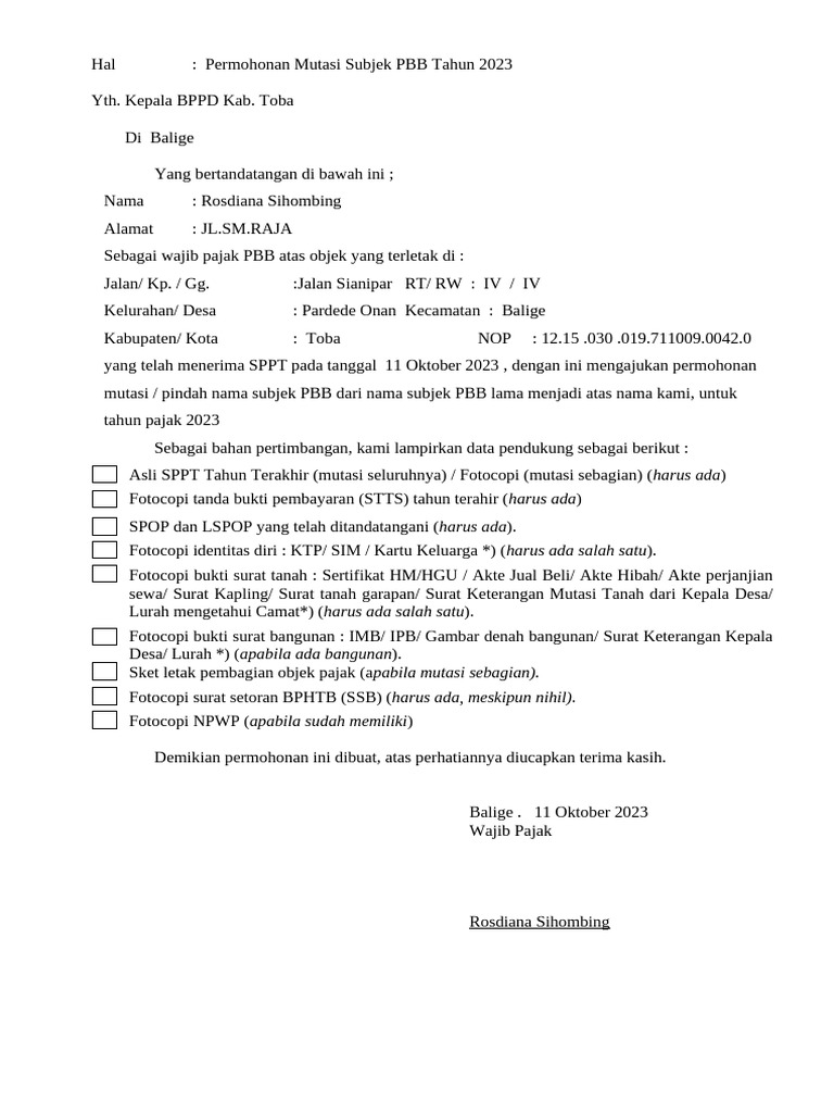 Form Mutasi PBB Mula | PDF