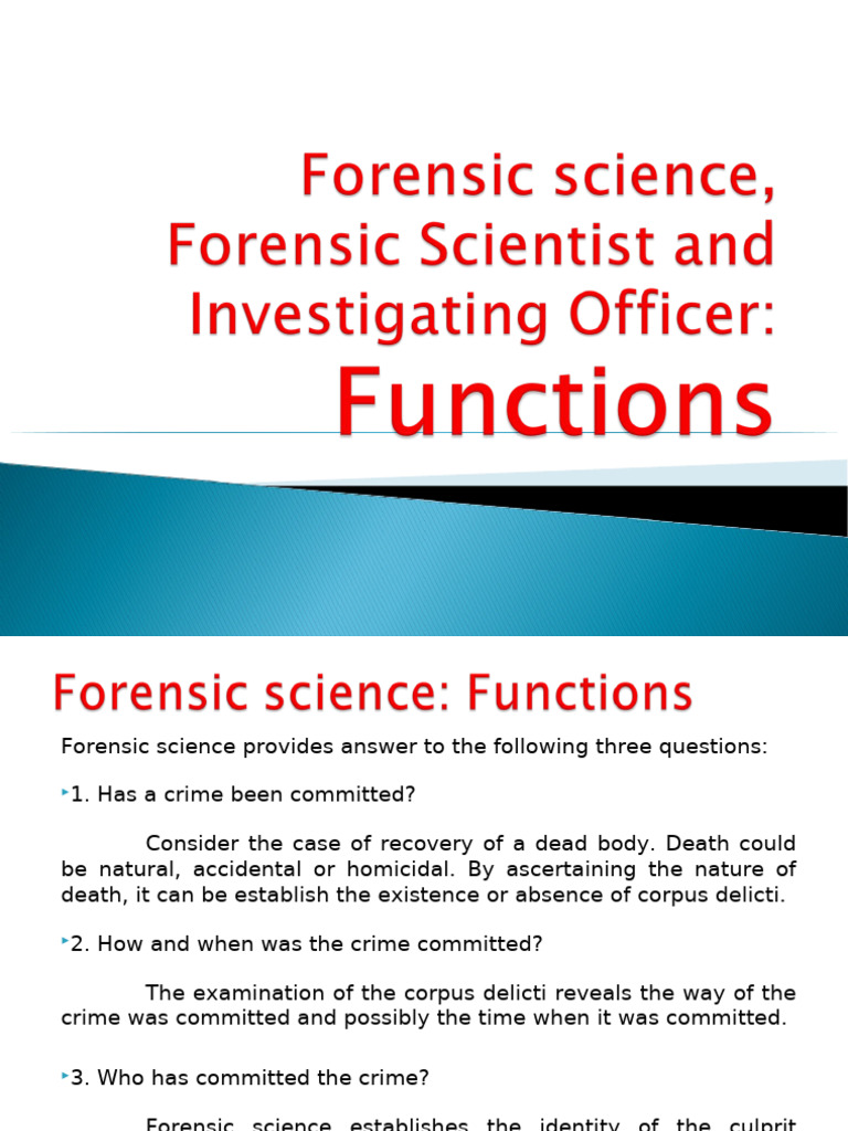 Functions of Forensic Science in Crime | PDF | Crime Scene | Forensic ...