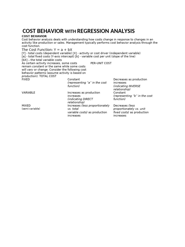 COST BEHAVIOR WITH REGRESSION ANALYSIS | PDF