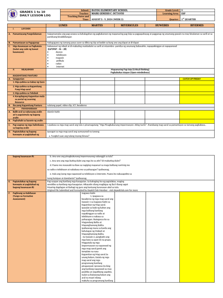 DLL - Esp 5 - Q1 - W2 | PDF
