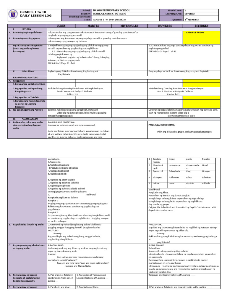 DLL - Epp 5 - Q1 - W2 | PDF