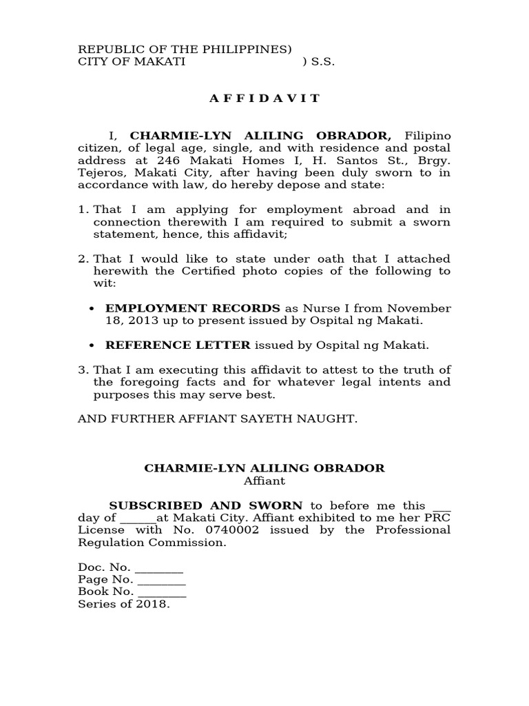 Aff of Employment Attachment CHARMIE-LYN ALILING OBRADOR | PDF