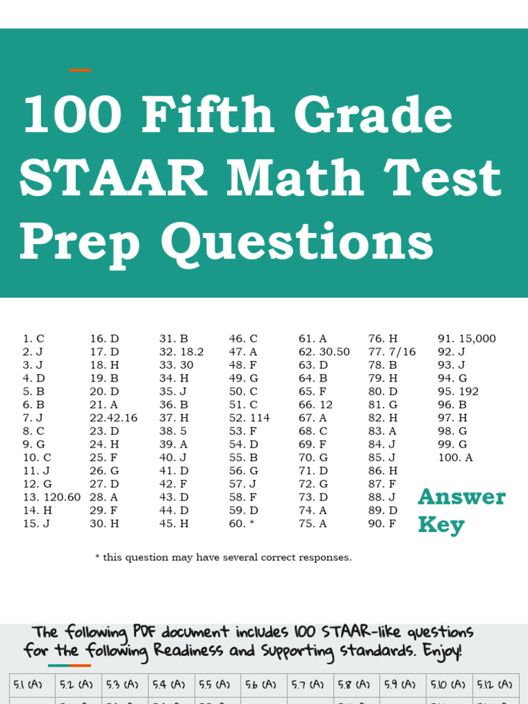 100FifthGradeSTAARMathTestPrepQuestionstrythe35questionpreview-1 | PDF ...