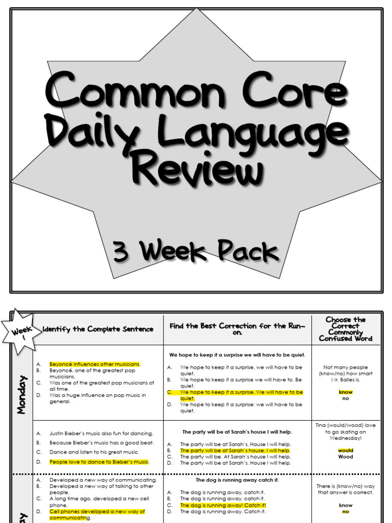 Common Core Daily Language Review: 3 Week Pack | PDF