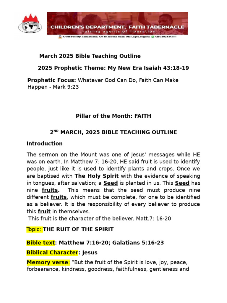 Updated Children Bible Teaching Outline Teens February 2025 | PDF ...
