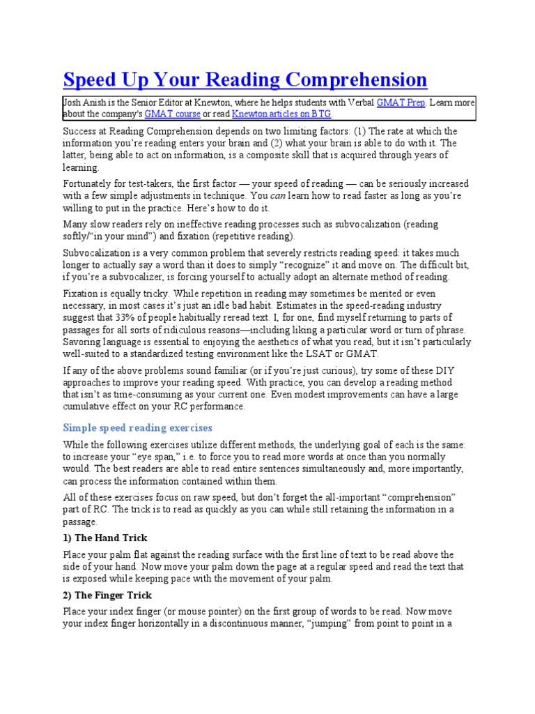 Speedup Your Reading Comprehension | PDF | Speed Reading | Reading ...