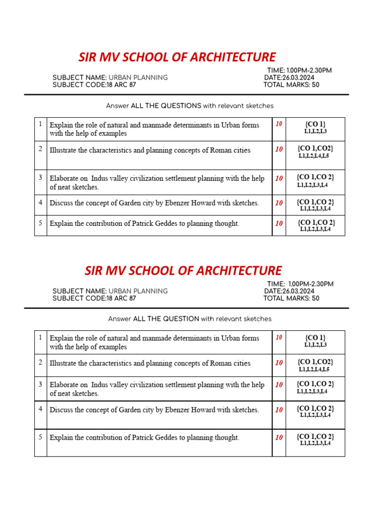 Urban Planning Exam Questions and Evaluation | PDF | Evaluation | Urban ...