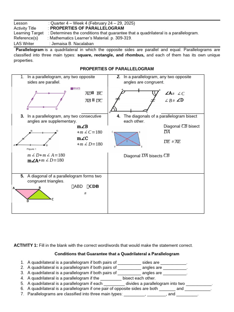 Properties of Quadrilaterals | PDF | Geometric Shapes | Geometry