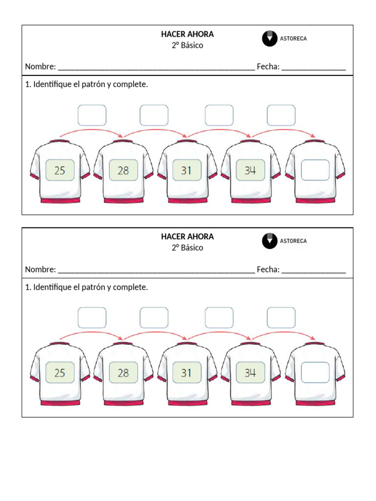Eje Patrones y Álgebra - Identificar El Patrón y Completar | PDF