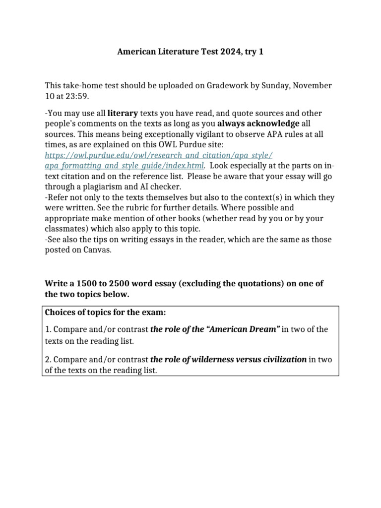 American Literature Test 2024, Try 1 | PDF