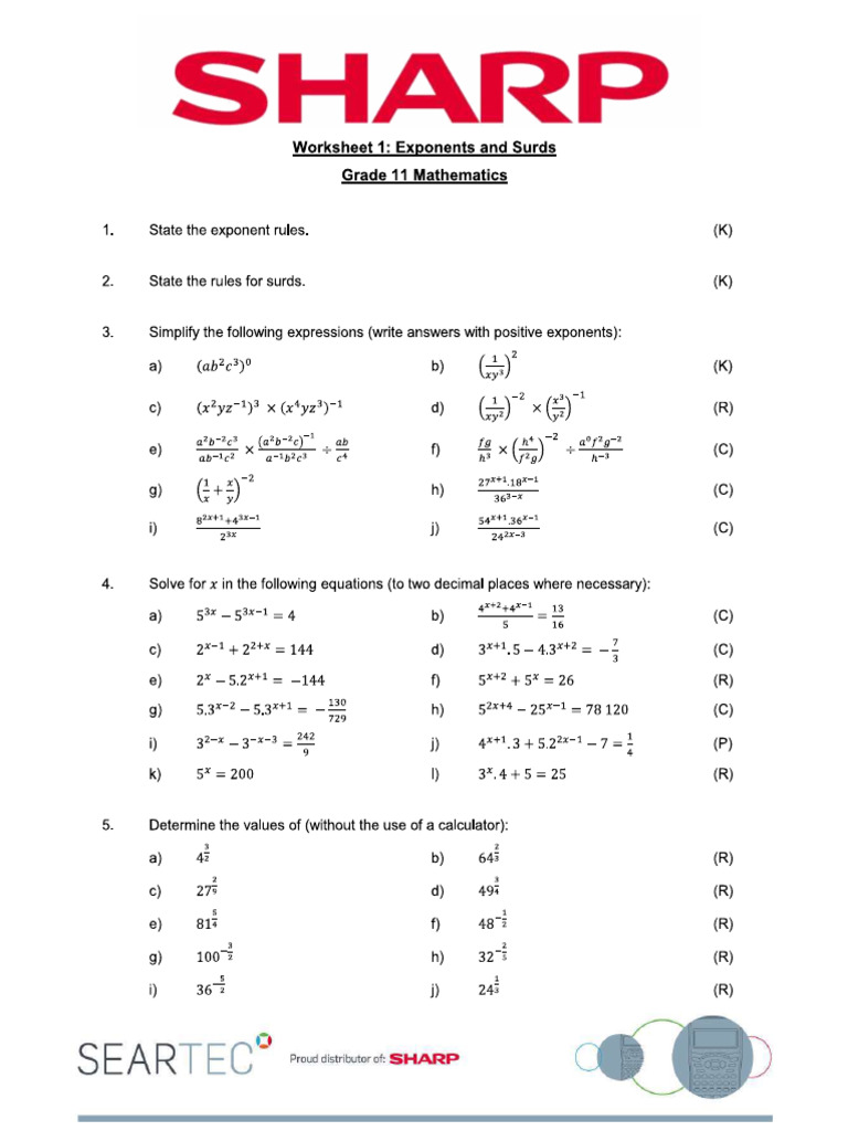 Exponents and Surds at Sharp | PDF