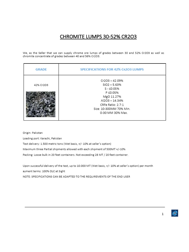 Specs Chrome Ore Lumps 25feb2025 | PDF