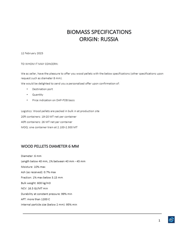 Specs - Biomass - CPTZ - 20250212 | PDF