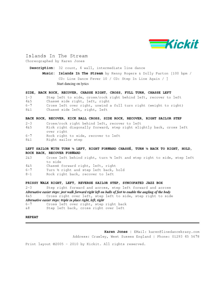 Intermediate Line Dance to Islands In The Stream | PDF