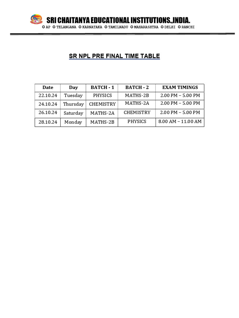 SR NPL Pre Final Time Table.18.10.2024 | PDF