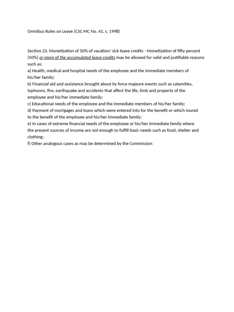 Monetization of Leave Credits Guidelines | PDF