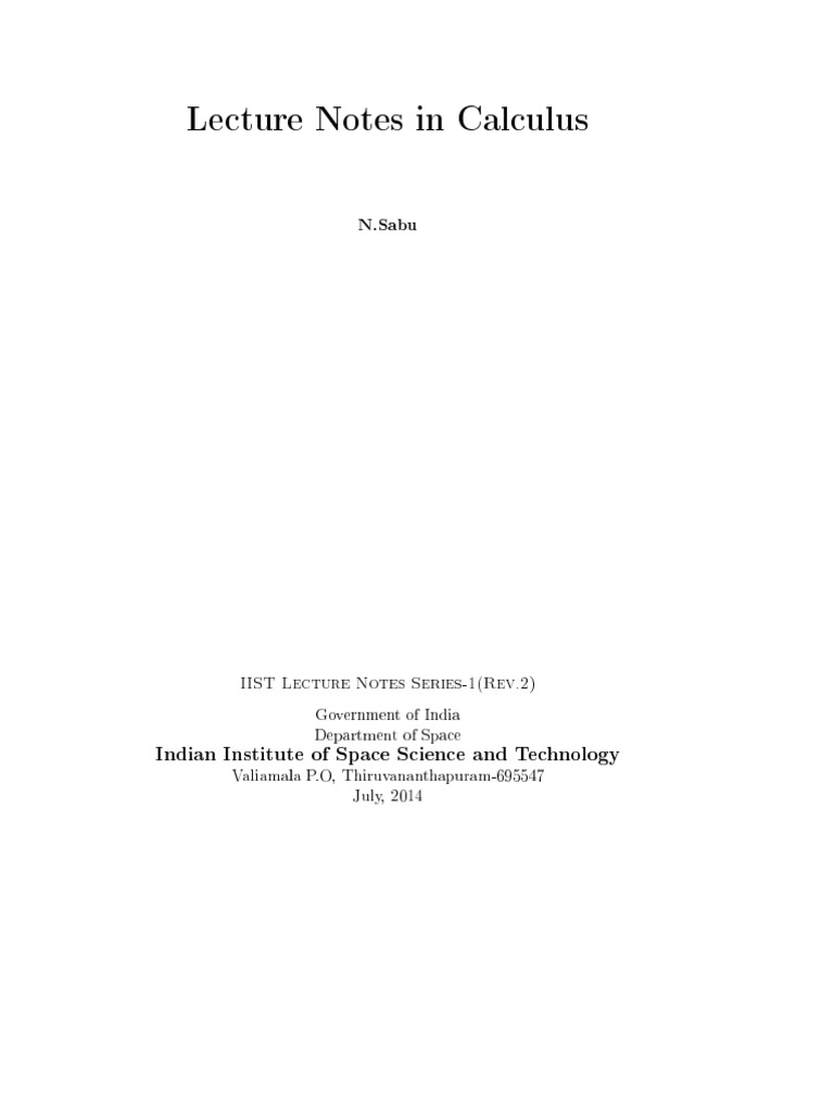 Calculus Lecture Notes by N. Sabu | PDF | Square Root | Integral