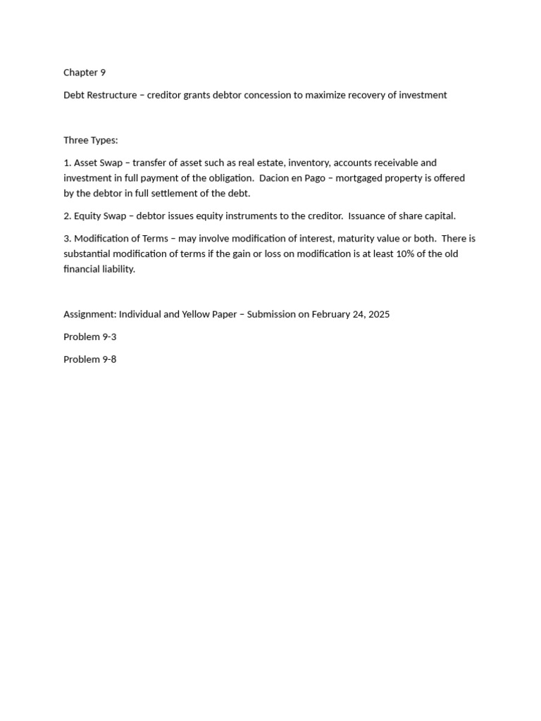 Chapter 9 Debt Restructuring | PDF