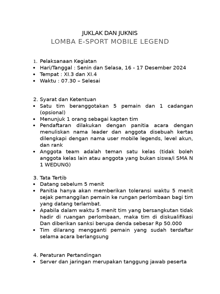 Juklak Juknis E-SPORT MOBILE LEGEND | PDF