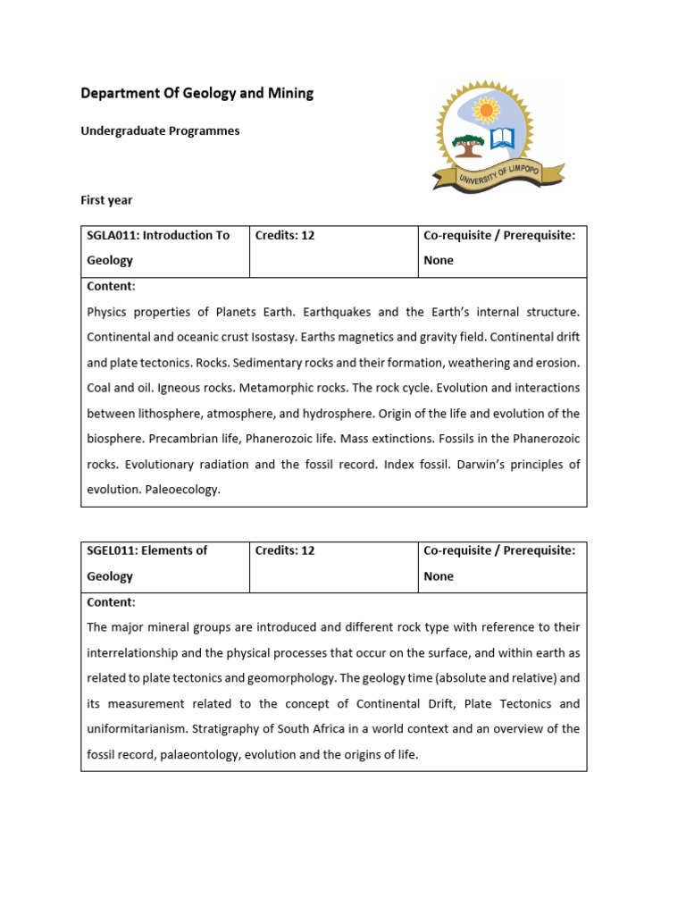 Undergraduate-Programmes Geo Mine | PDF | Earth Sciences | Geology