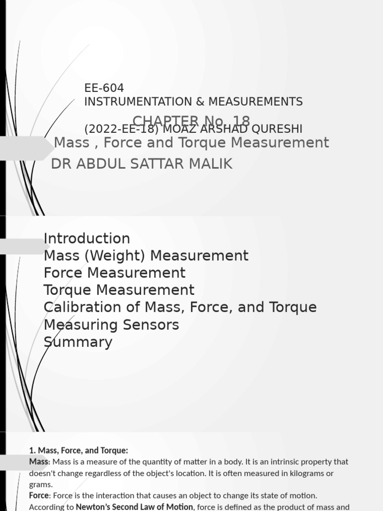 CH # 18 (Mass, Force, Torque) EMI | PDF | Weighing Scale | Force