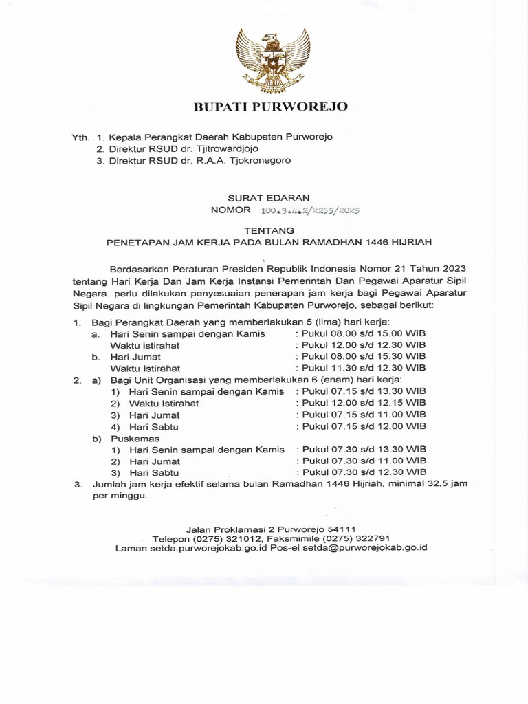 SE Jam Kerja Ramadhan | PDF