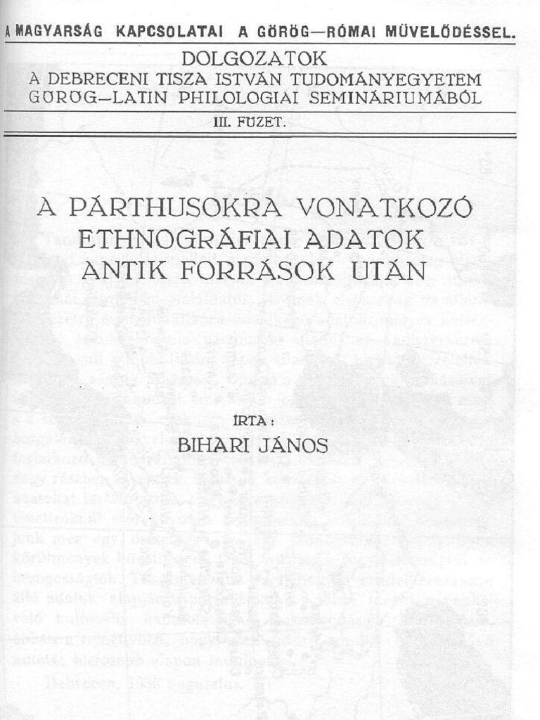 Bihari János - Párthusokra Vonatkozó Ethnografiai Adatok 1936. | PDF
