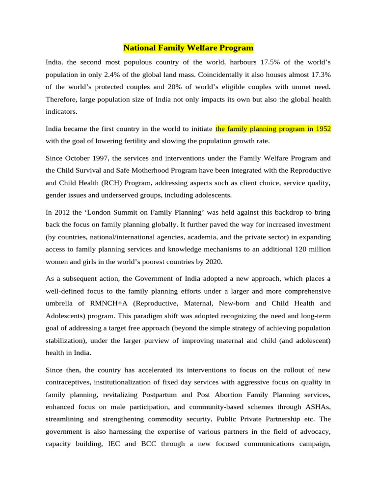 National Family Welfare Program | PDF | Family Planning