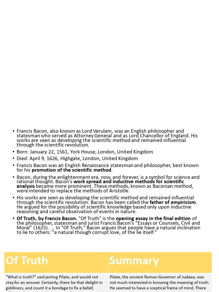 Of Truth by Francis Bacon Prose Notes BS4 | PDF | Francis Bacon | Truth
