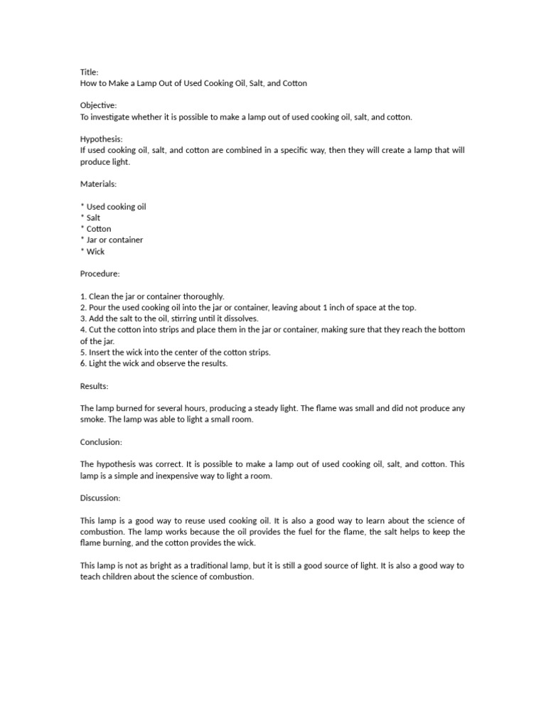 DIY Oil and Salt Lamp Instructions | PDF