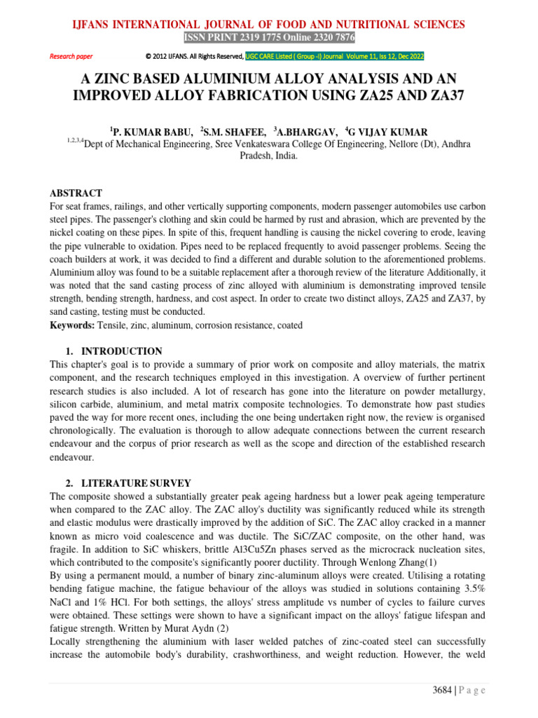 A Zinc Based Aluminium Alloy Analysis and An Improved Alloy Fabrication Using Za25 and Za37 ...