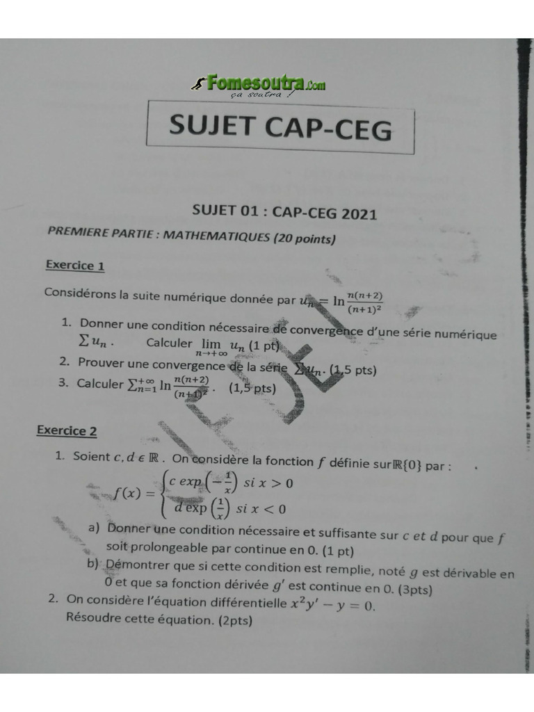 Sujet CAP MATHS ENS LYCEE SUP | PDF