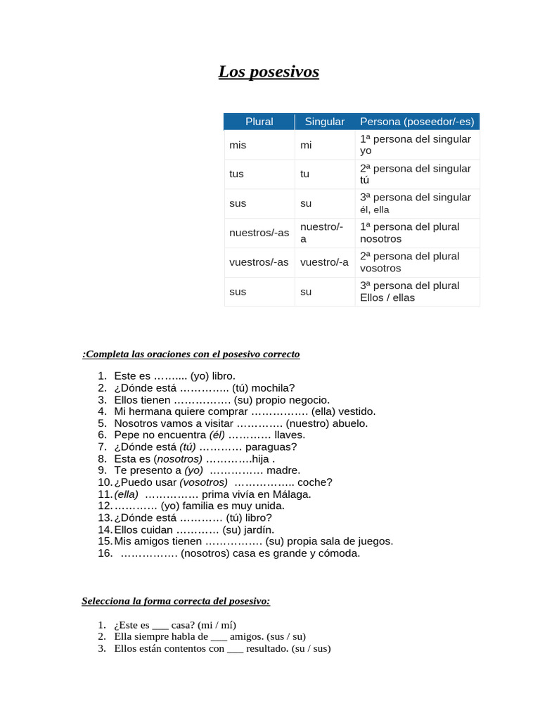 Ejercicios de Posesivos y Descripciones de Ropa | PDF | Moda | Ropa