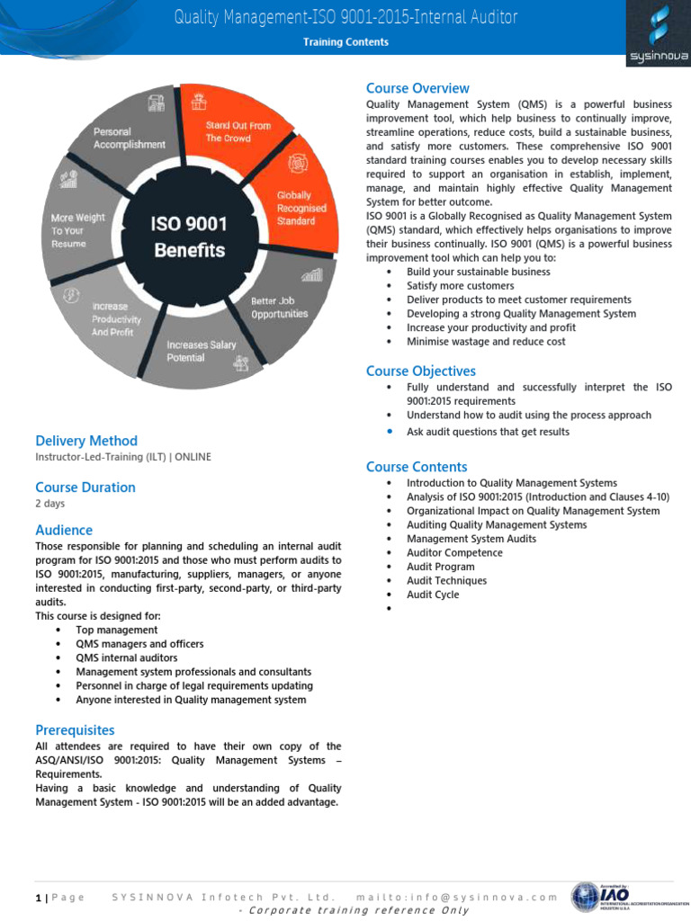 Quality Management-ISO 9001-2015-Internal Auditor - 2 Days | PDF ...