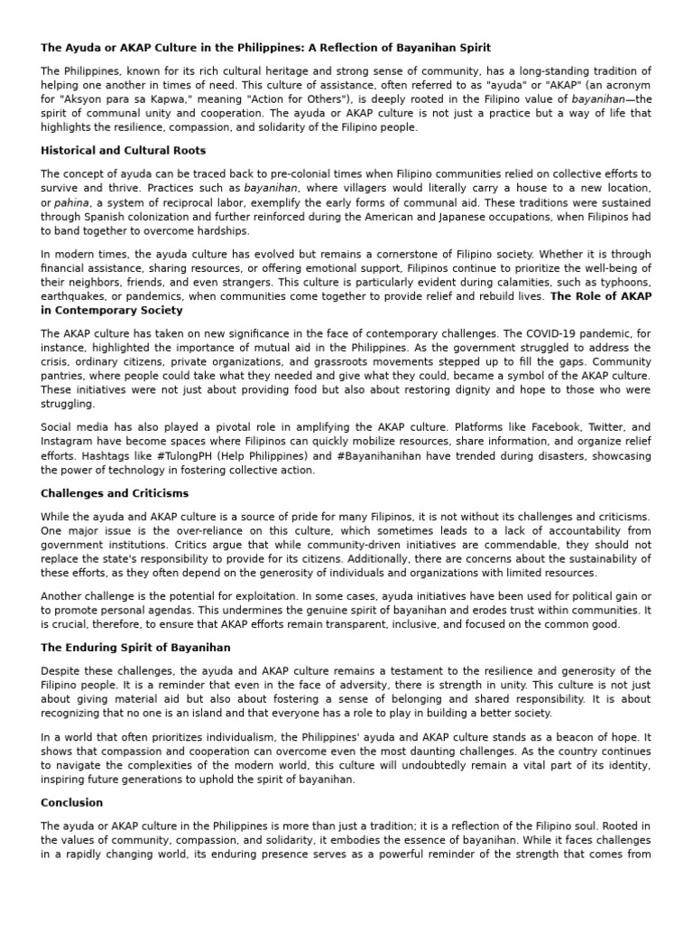 4Q - The Ayuda or AKAP Culture in The Philippines | PDF | Philippines ...