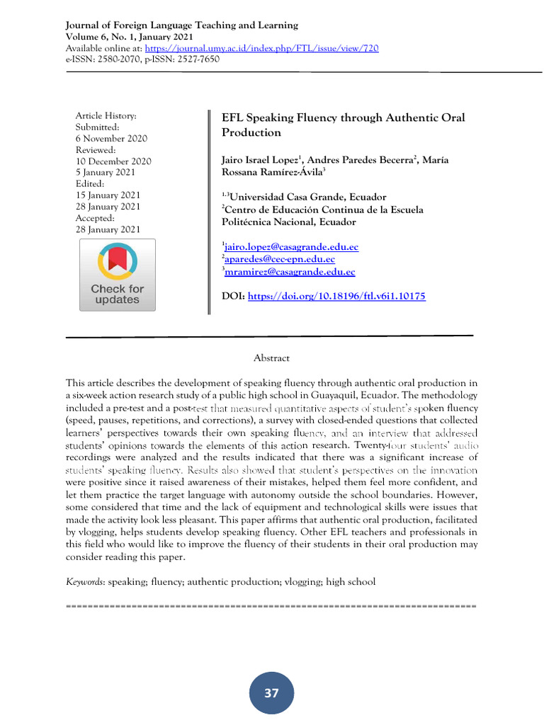 EFL - Speaking - Fluency - Through - Authentic - O (ARTICLE 1) | PDF