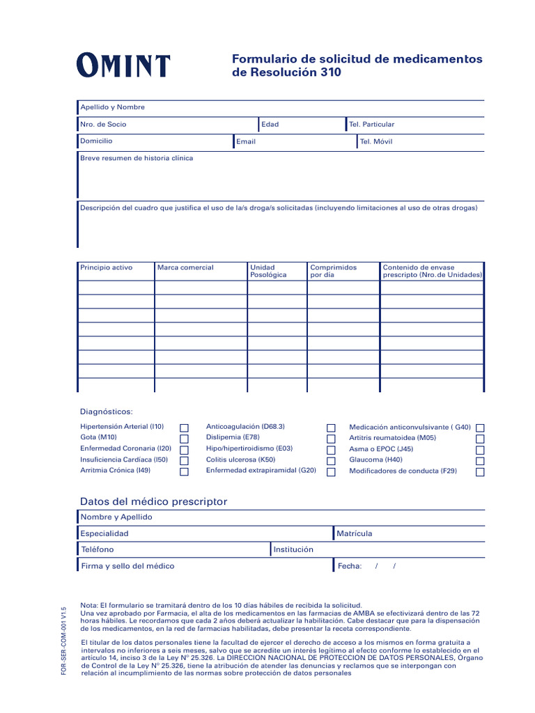 Formulario de Solicitud de Medicamentos 310 v15 | PDF | Medicamentos ...