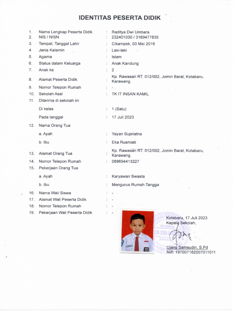 Data Diri Raditya | PDF