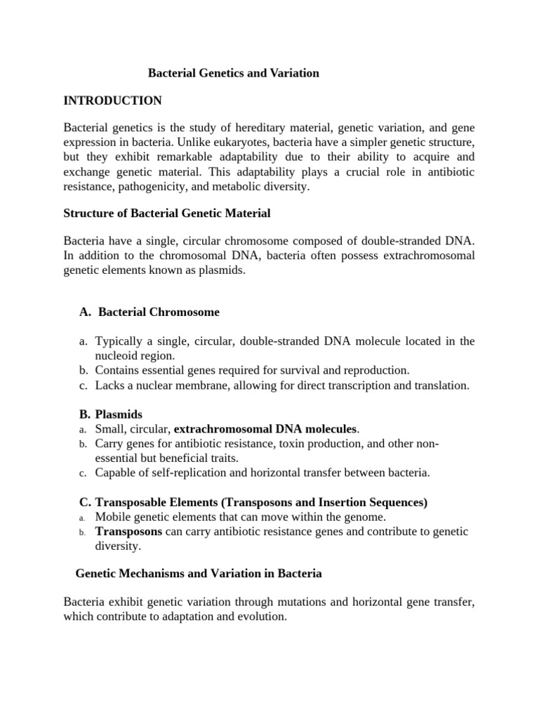 Genetic Variation in Bacteria | PDF | Bacteria | Gene