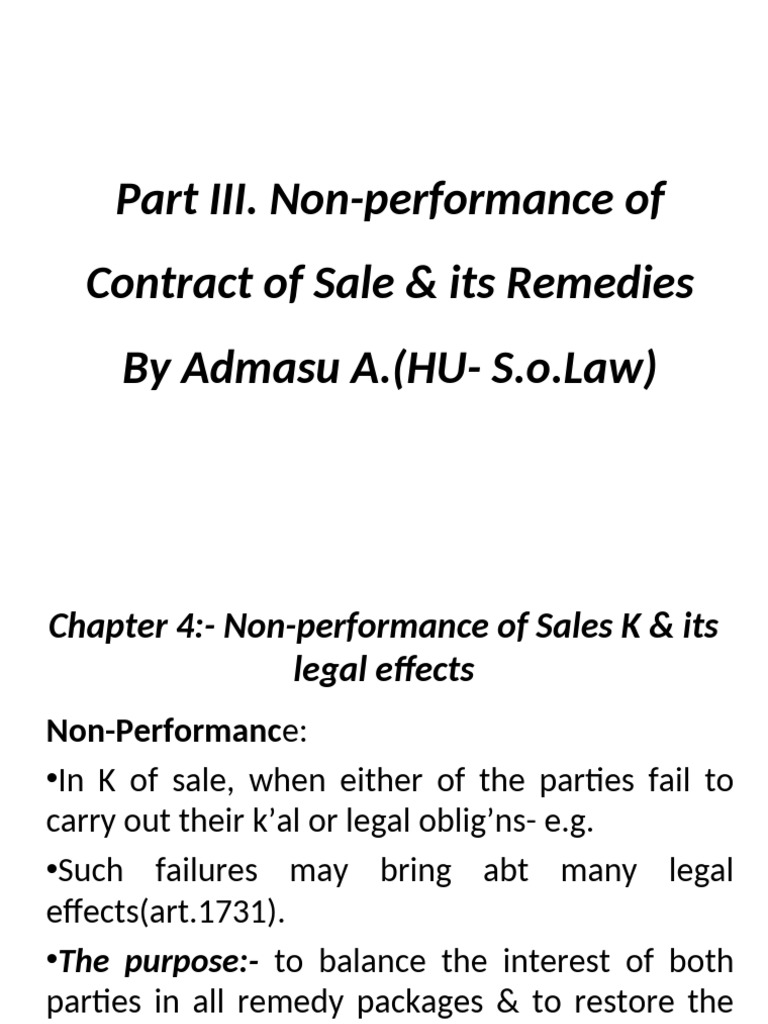 Non-Performance of Sales Contracts & Remedies | PDF | Damages | Breach Of Contract
