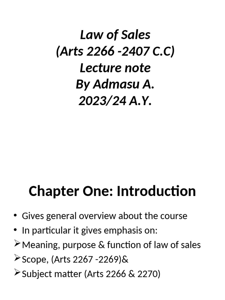 Sales Law - Chapter One Note | PDF | Sales | Procurement