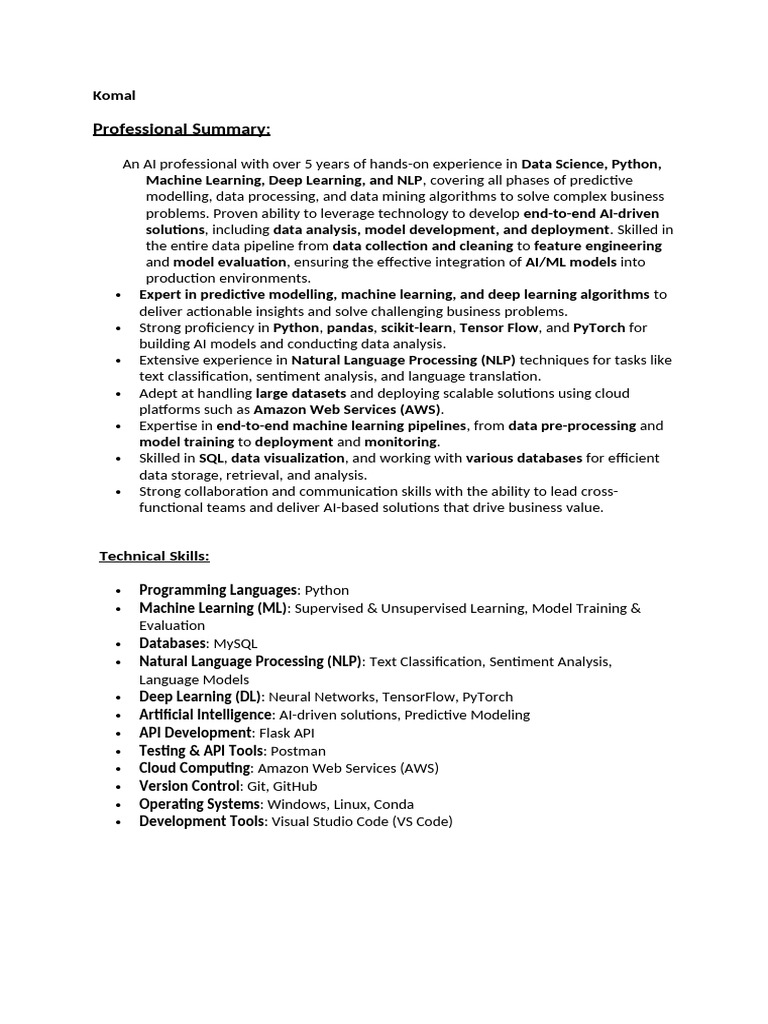 Komal_CV_7bf062f1-1962-40ff-b123-59ce981600fb | PDF | Machine Learning ...