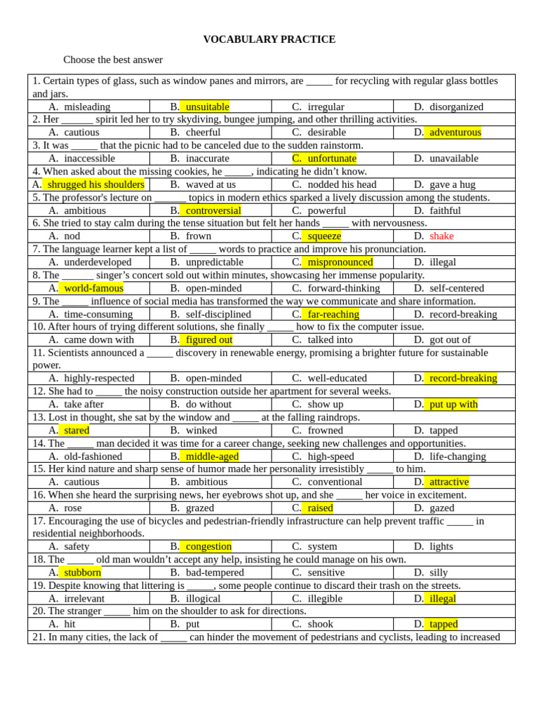 TA3-Vocabulary Practice | PDF | Natural Environment